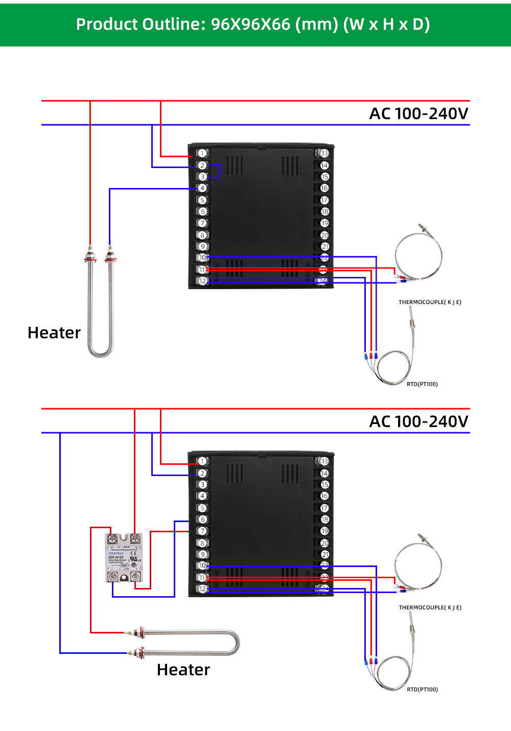 TAXNELE Thermostat Digital Temperature PID Controller CH102 CH402 CH702 CH902 SSR Relay output ...