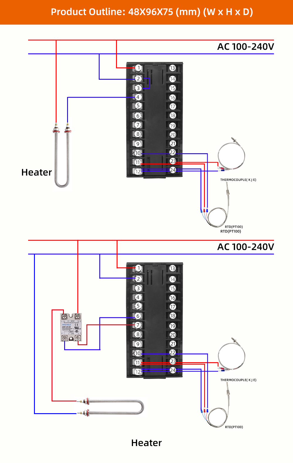 Taxnele Thermostat Digital Temperature Pid Controller Ch102 Ch402 Ch702 Ch902 Ssr Relay Output 