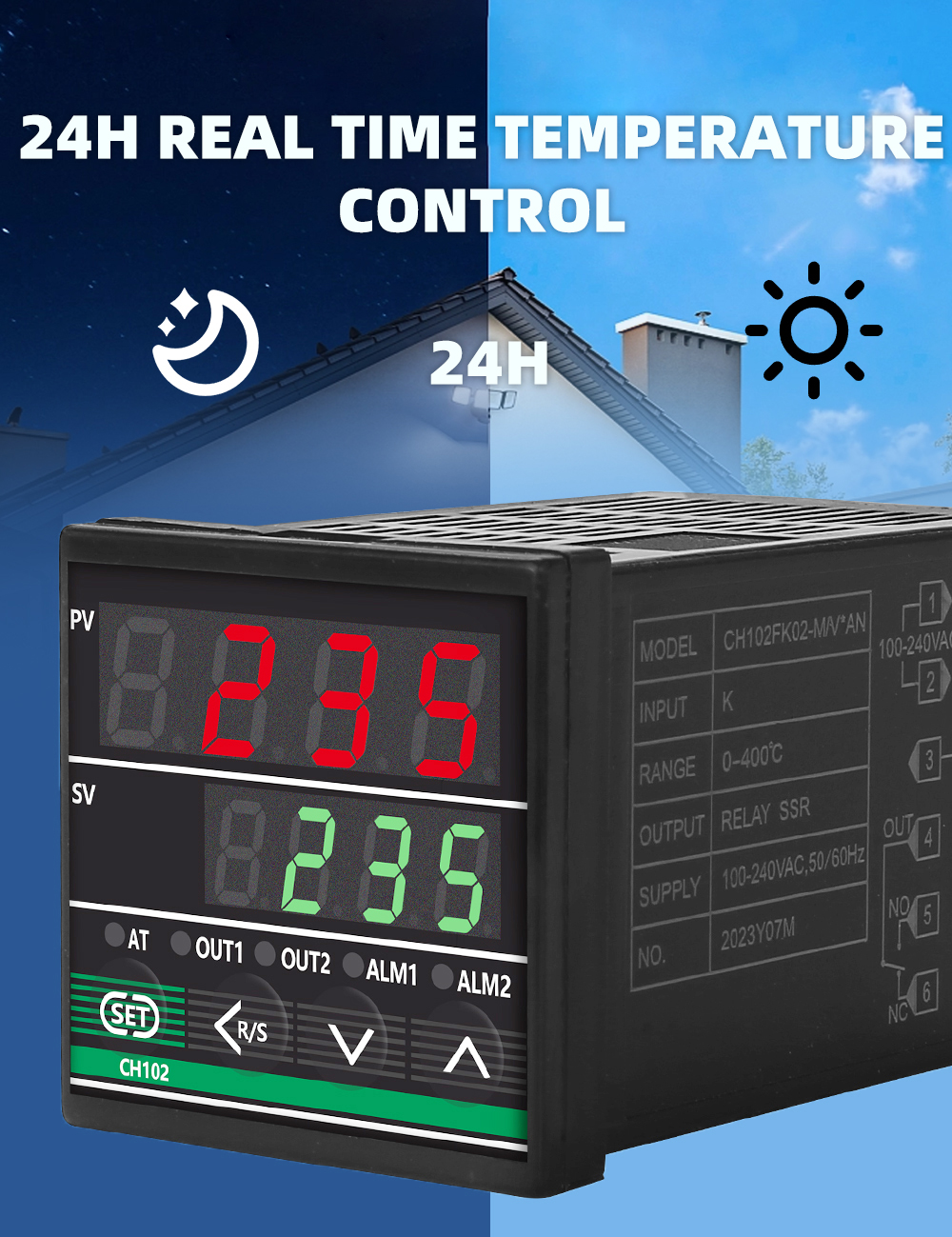 Dual Output Universal input Thermostat Digital Temperature Regulator PID Controller CH102 CH402 ...
