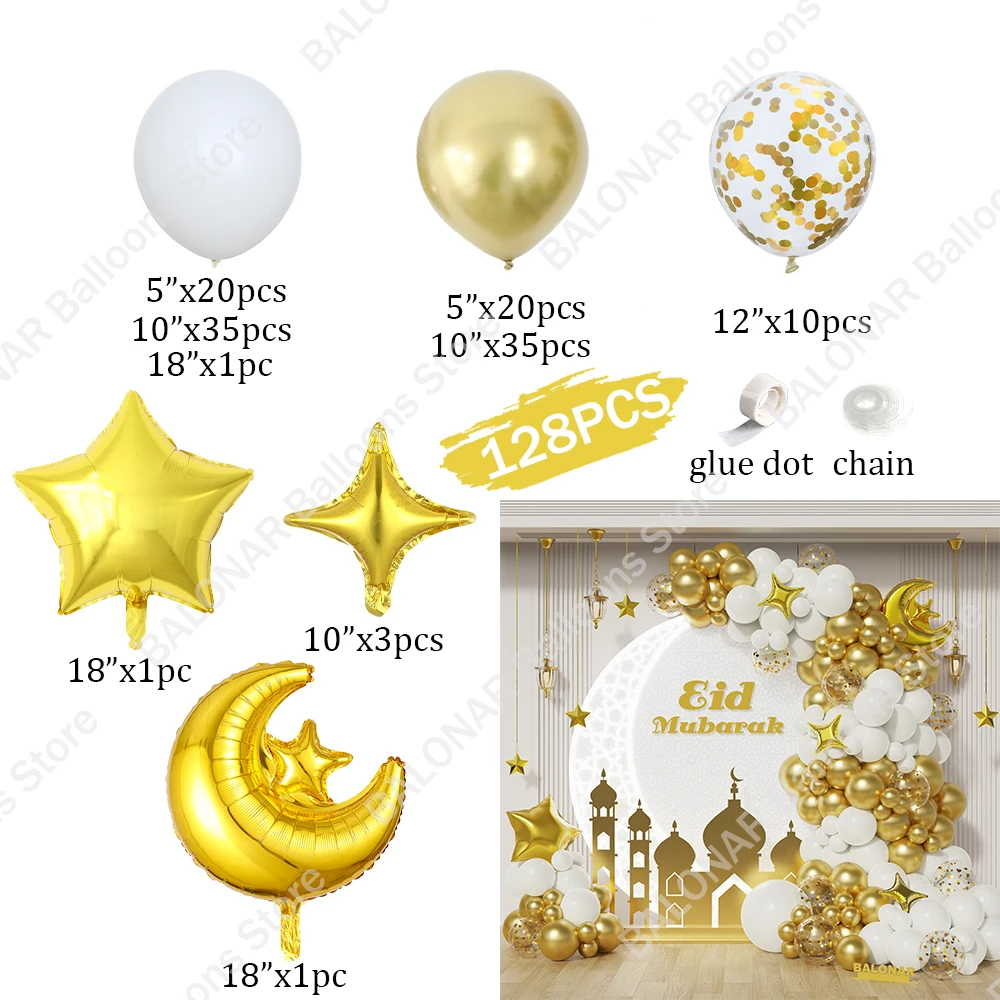 128pcs Eid Mubarak Balloon Garland Arch Ramadan Kareem Decoration ...