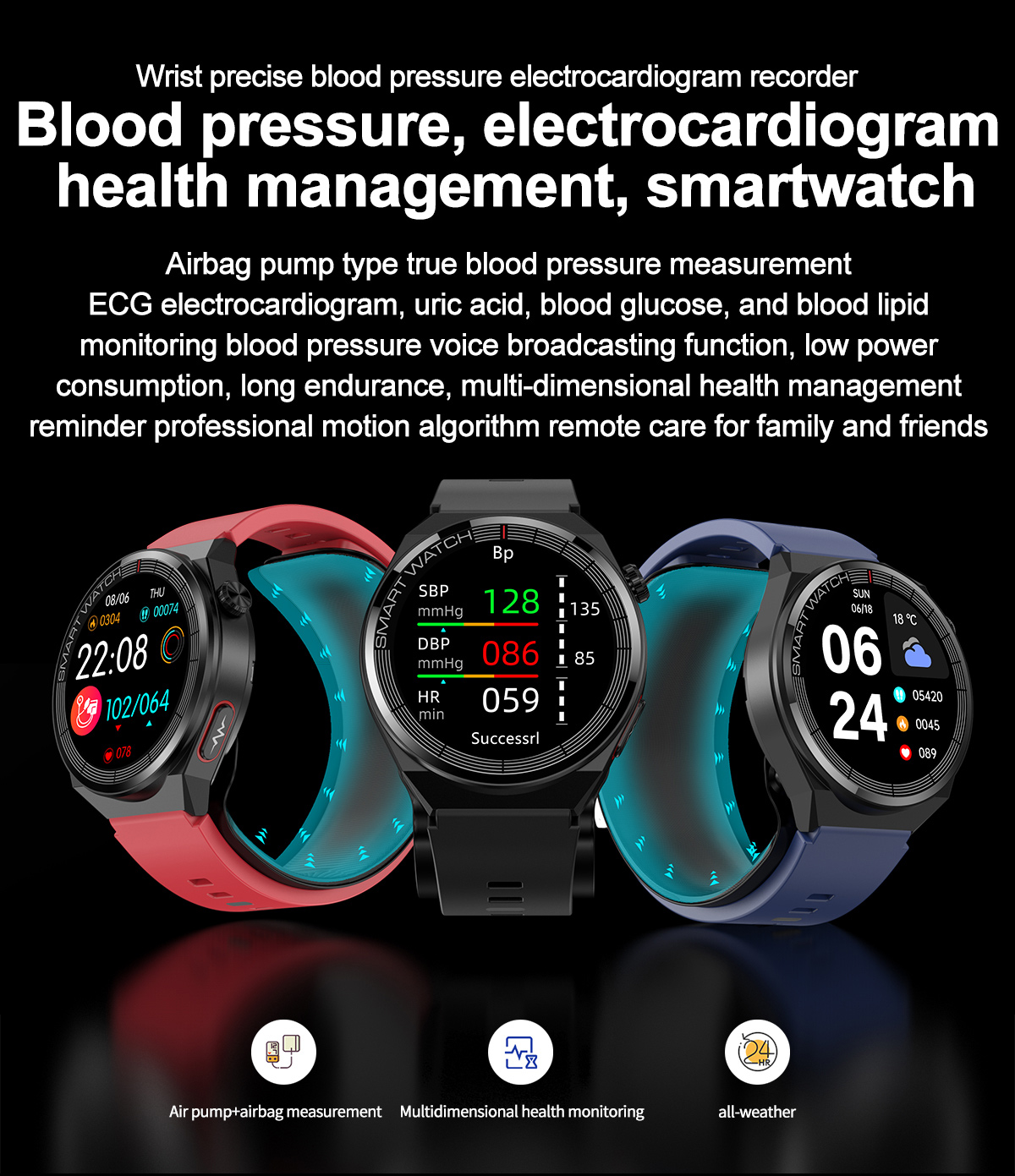 TK62 Smart Watch Airbag Pump Airbag ECG Blood Pressure Blood Lipid ...