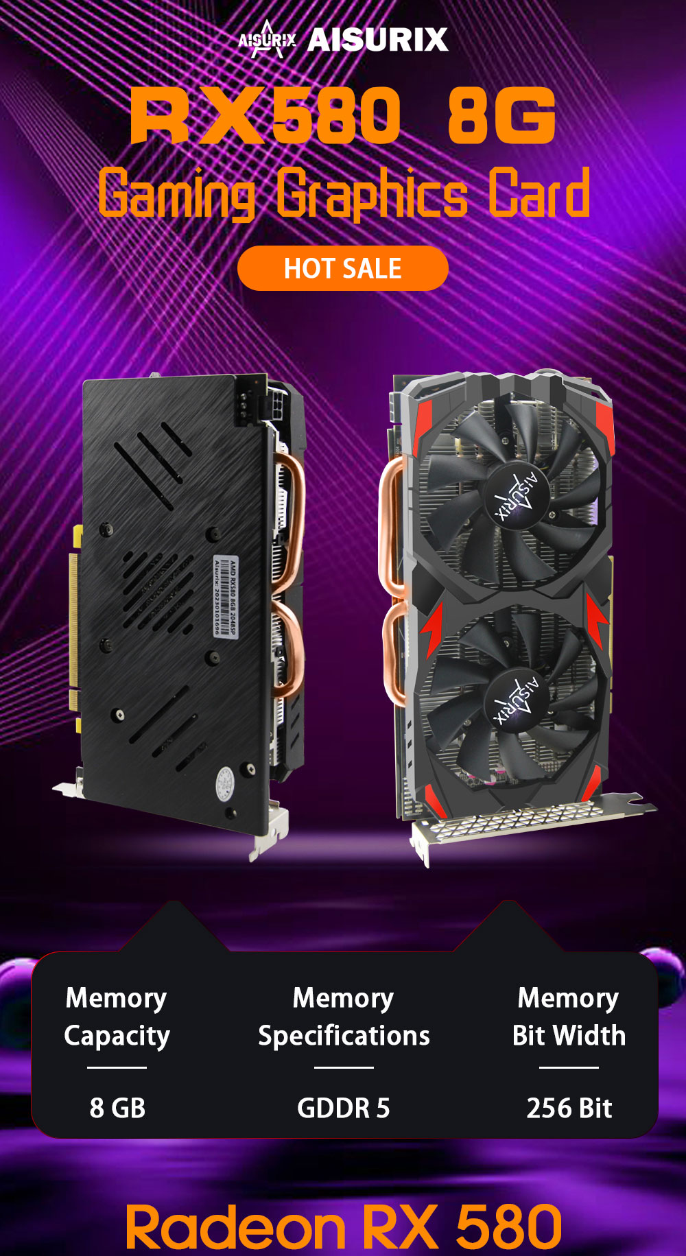 AISURIX RX 580 8GB Graphics Card Computer GPU Video Card GDDR5 256Bit ...
