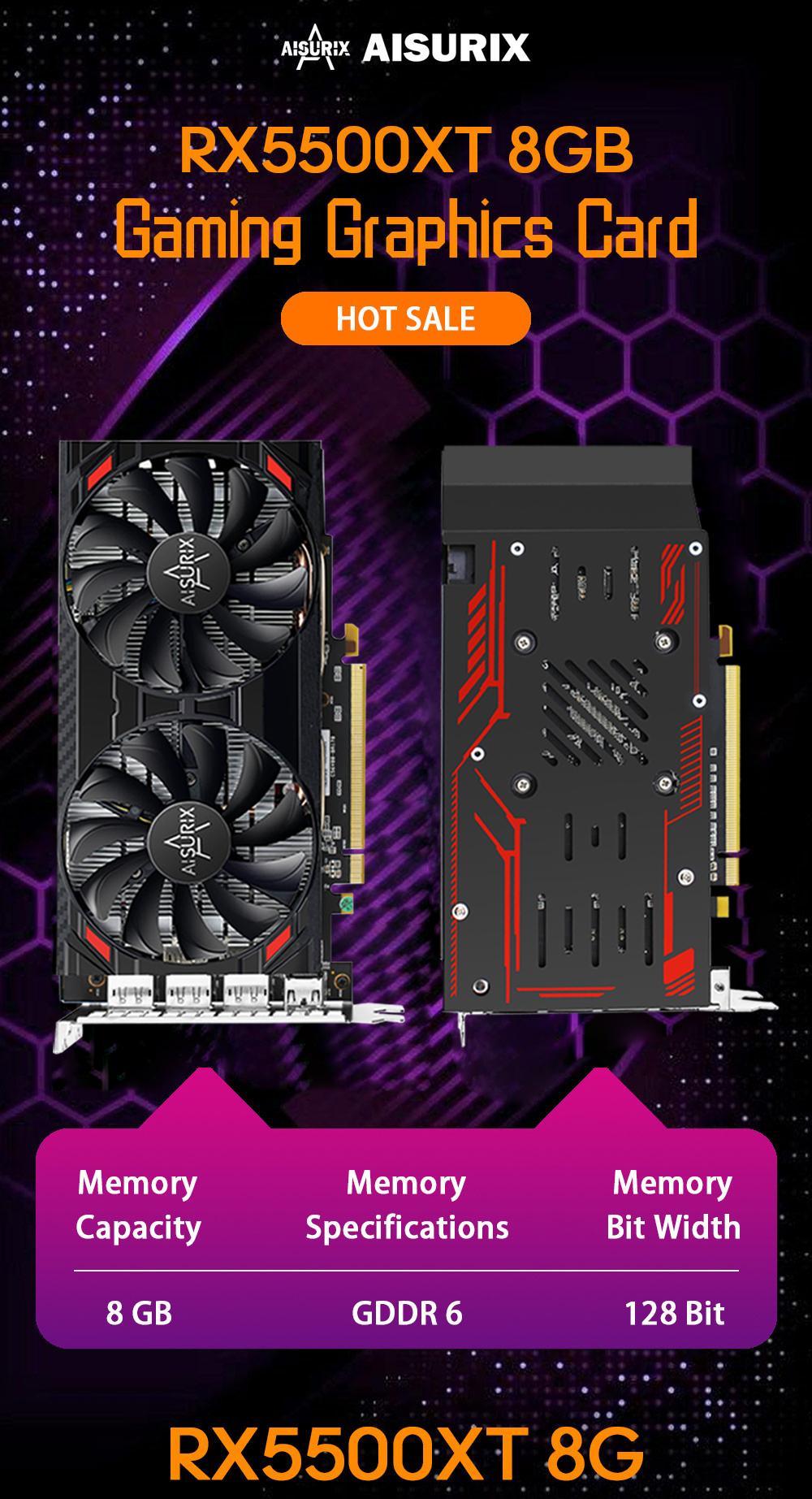 AISURIX RX 5500XT 8G Graphics Card GDDR6 128bit Video Card GPU Gaming ...