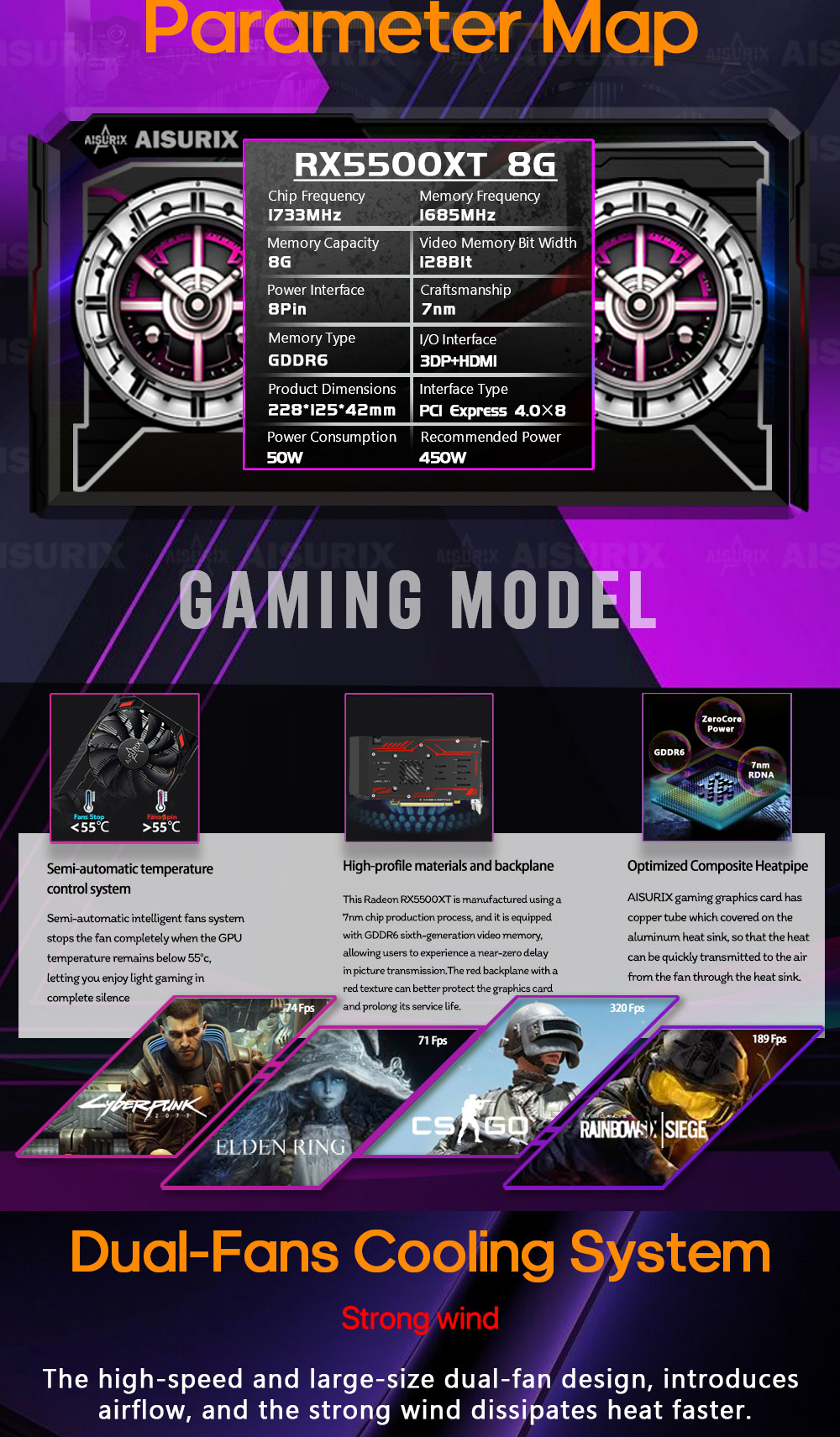 AISURIX RX 5500XT 8G Graphics Card GDDR6 128bit Video Card GPU Gaming ...