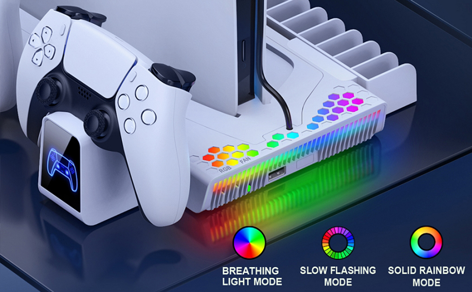 PS5 Slim Cooling Station with Dual Controller Charging, RGB PS5 Slim ...
