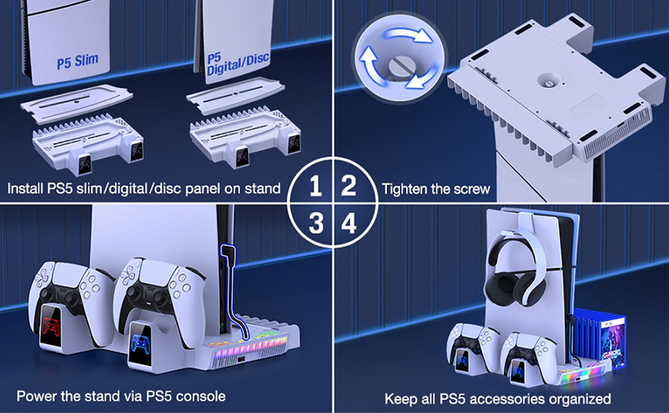 PS5 Slim Cooling Station with Dual Controller Charging, RGB PS5 Slim ...