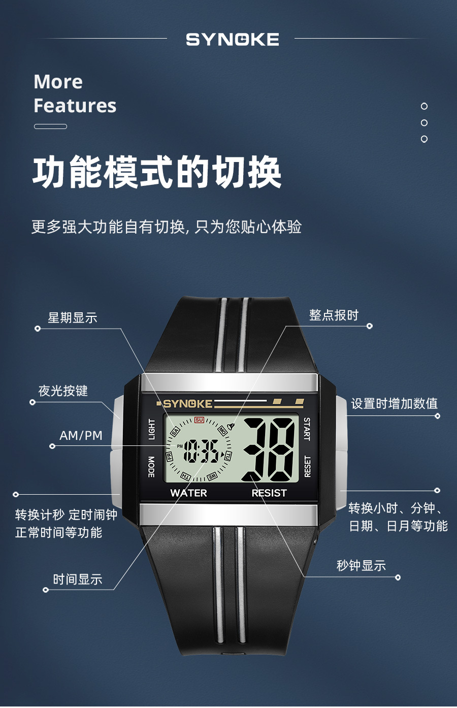 Synoke Moment Retro Classic Electronic Watch Luminous Waterproof Sports ...