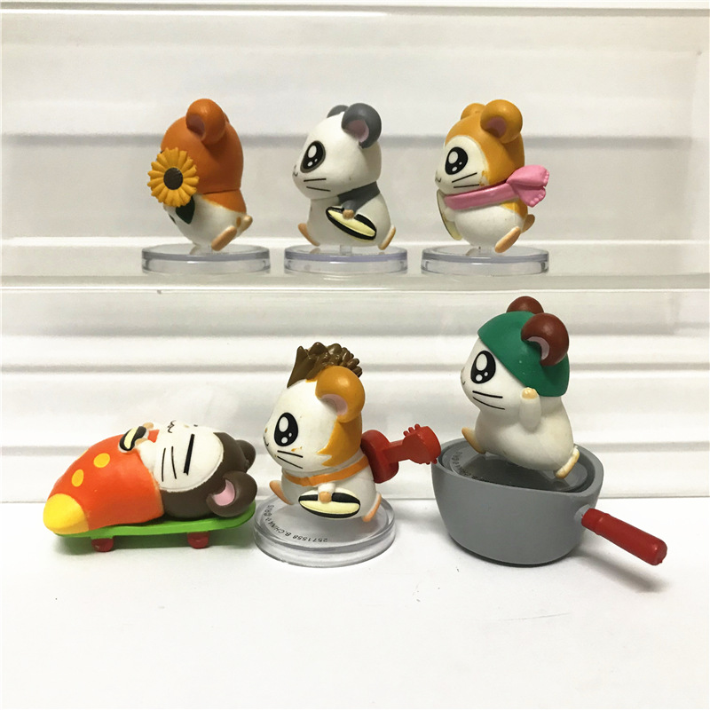 6Pcs/Set 4-5cm Anime Hamtaro Figure Bijou Panda Cute Syrian Hamster Q ...