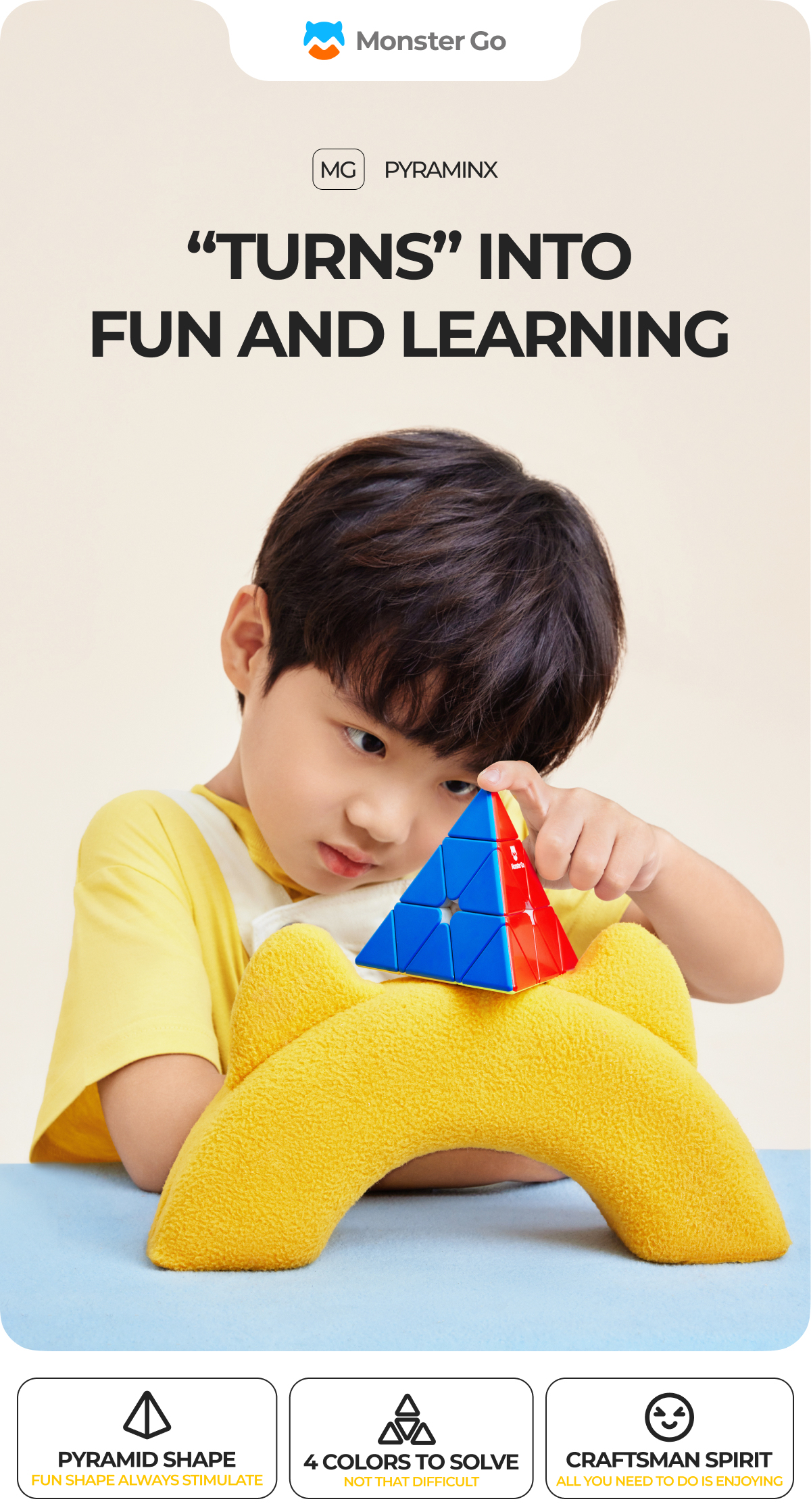 GAN Monster Go Pyramid Children Educational Toys 3x3 Speed Mirror Cube ...