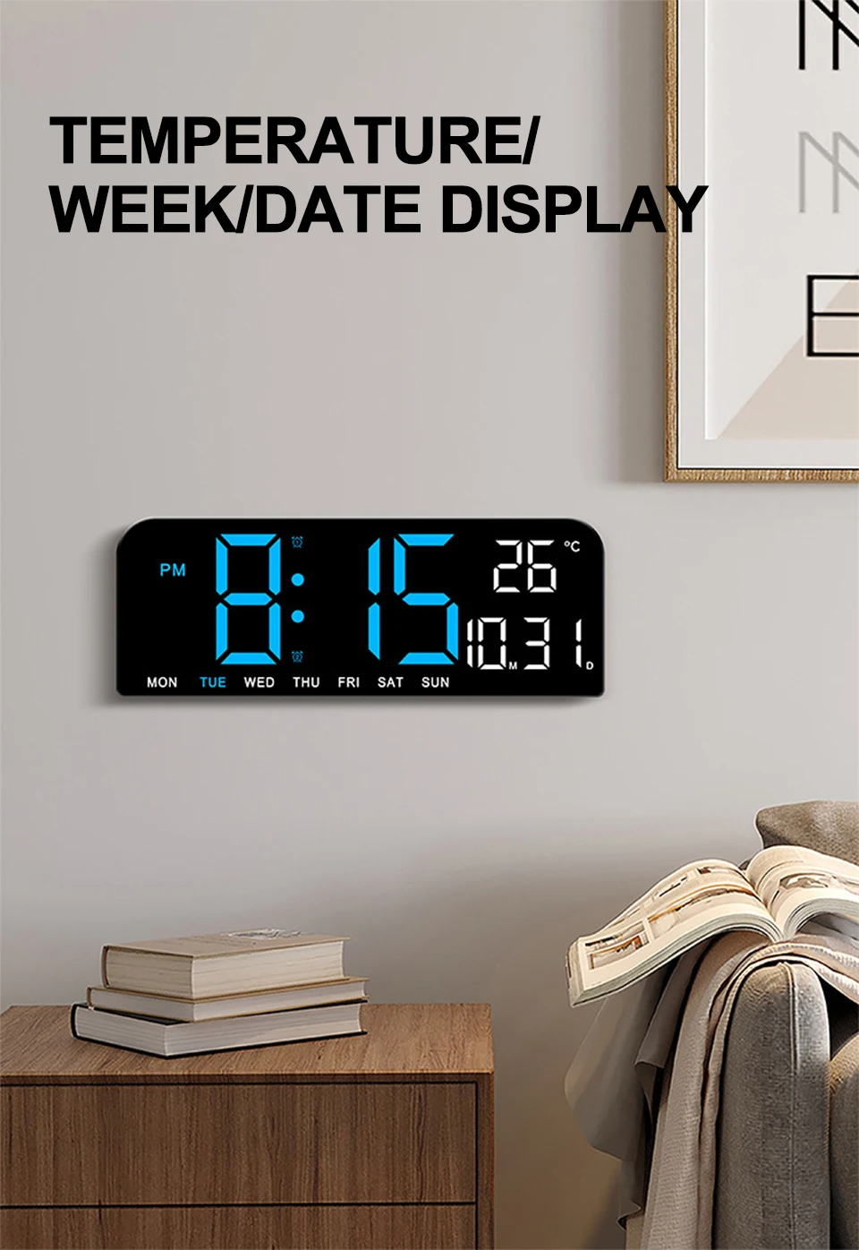 Large Digital Wall Clock Temperature Date Week Timing Countdown ...