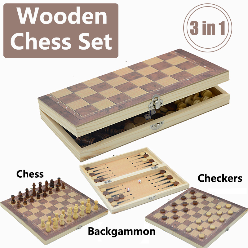 【Local Ship in 24h】3-IN-1 Wooden Chess Set International Chess Game ...