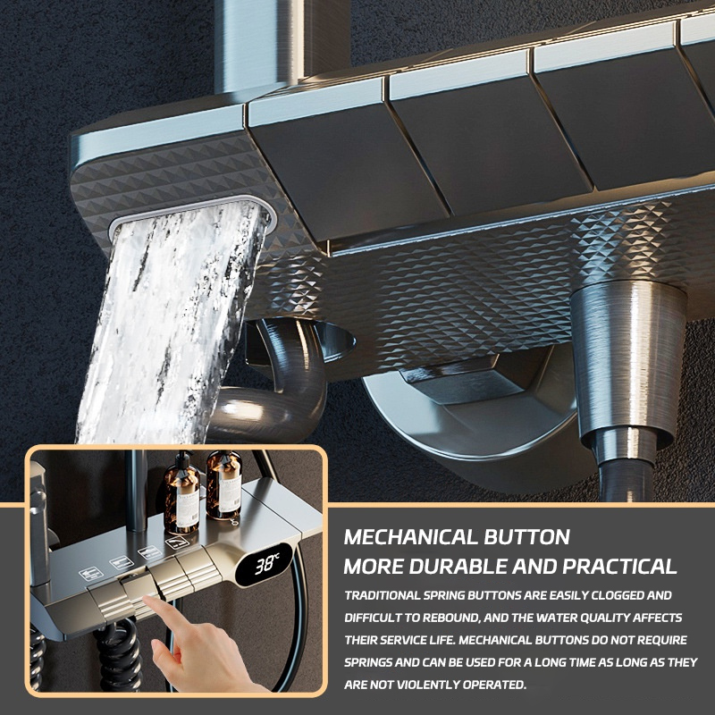 Piano Keys Shower Set, Wall Mounted Rainfall Shower Head with Shelf, 4 ...