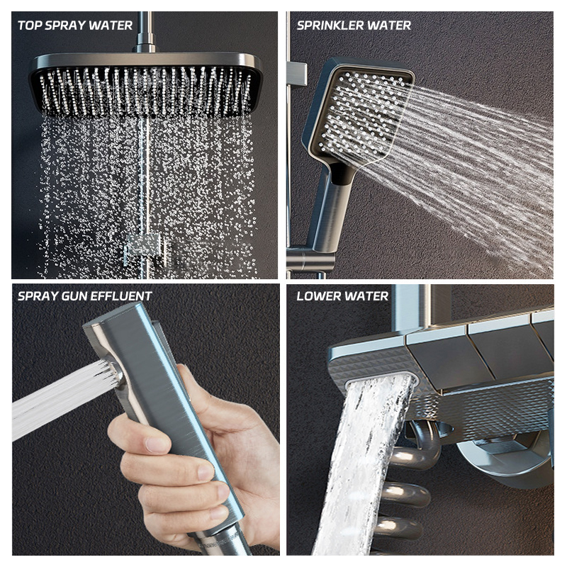 Piano Keys Shower Set, Wall Mounted Rainfall Shower Head with Shelf, 4 ...