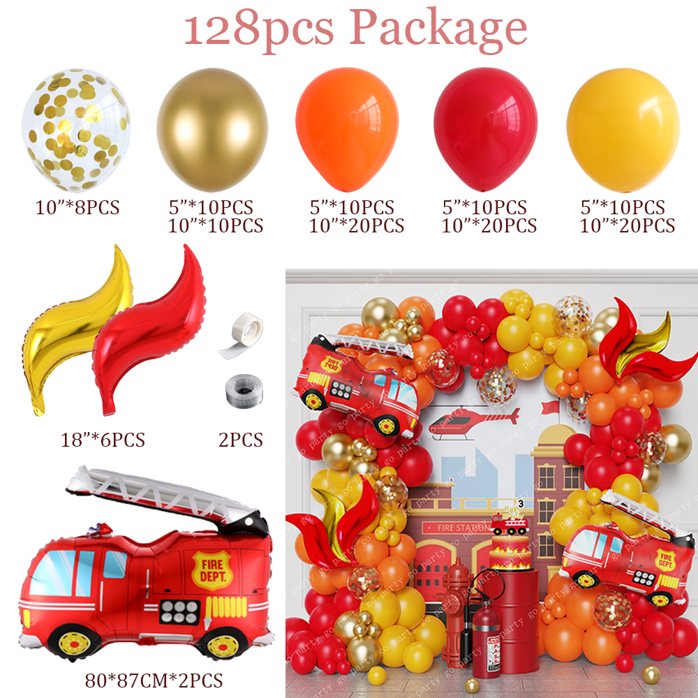 128pcs fire truck themed balloons S-shaped creative flame balloons ...