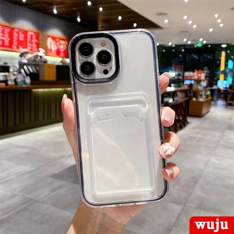 WUJU 3-in-1 Candy Transparent Card Holder Shockproof Phone Case Compatible For iPhone 15 14 13 ...