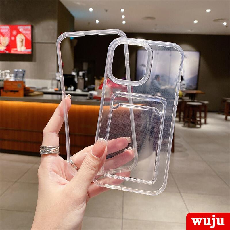 WUJU 3-in-1 Candy Transparent Card Holder Shockproof Phone Case Compatible For iPhone 15 14 13 ...