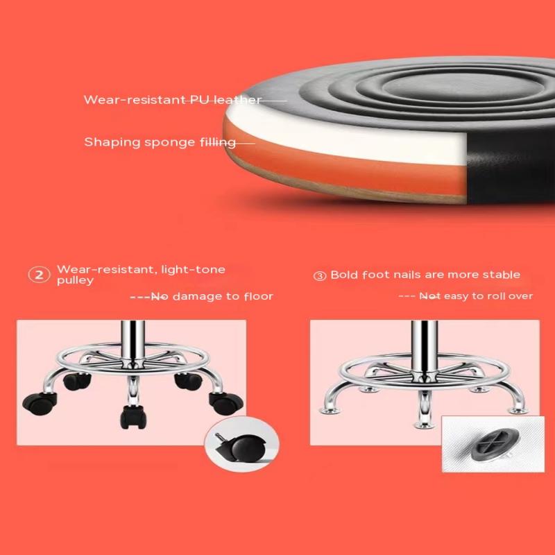 360 Swivel Round Stool Chair With Wheels Adjustable Height PU Bar Stool ...