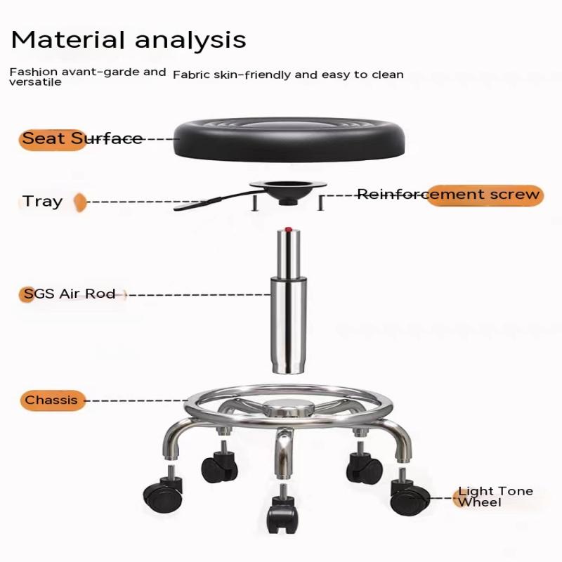 360 Swivel Round Stool Chair With Wheels Adjustable Height PU Bar Stool ...