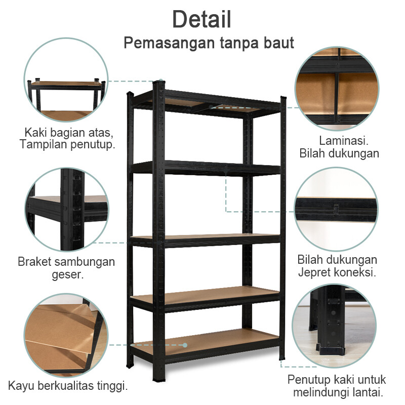 5Tier Adjustable Metal Boltless Rack Shelf shelve rack Storage Besi ...