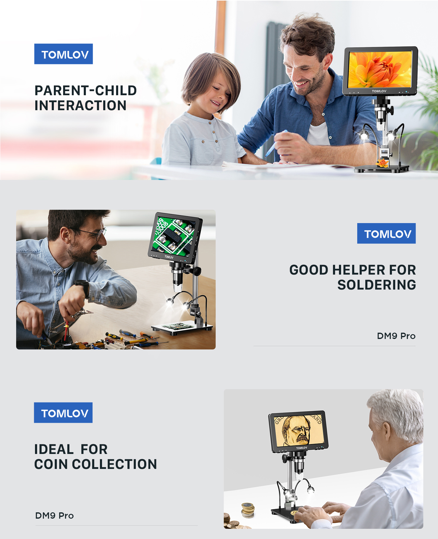 TOMLOV DM9 Pro 7" HDMI Digital Microscope 1200X with IPS Screen 1080P ...