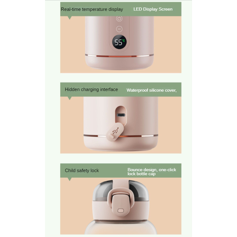 Wireless Portable Baby Milk Warmer | 300ML | USB Rechargeable | 8H Heat Retention | LED Display ...