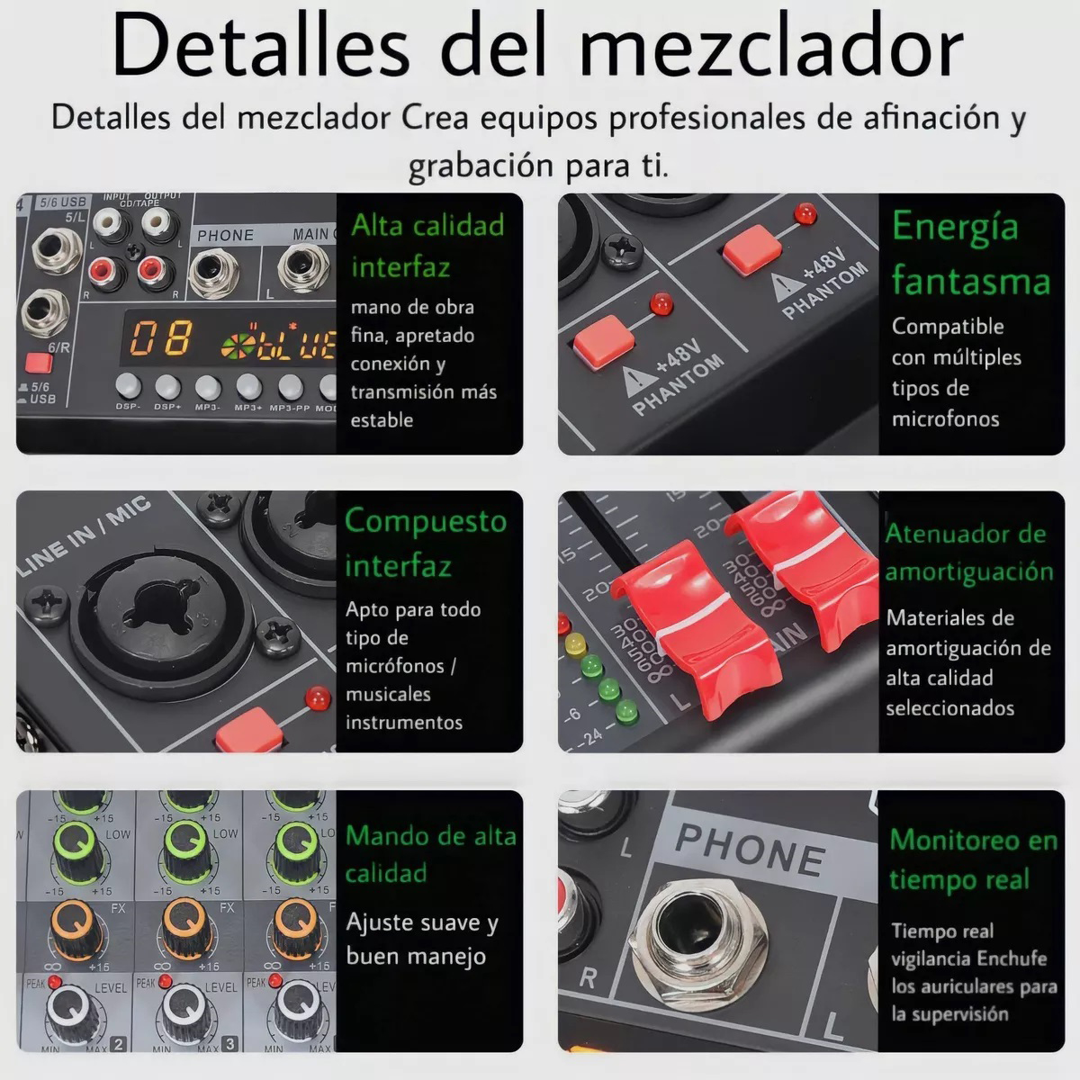 BOMGE RV4/6 Professional 4/6 Channel Audio Mixer with 16 DSP Effects,7 ...