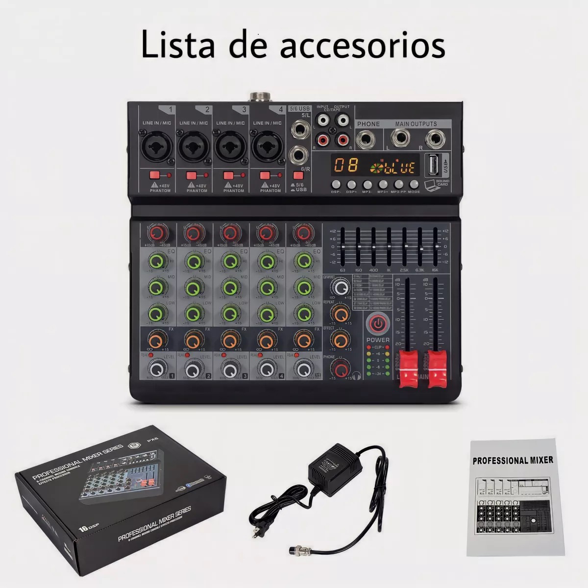 BOMGE RV4/6 Professional 4/6 Channel Audio Mixer with 16 DSP Effects,7 ...