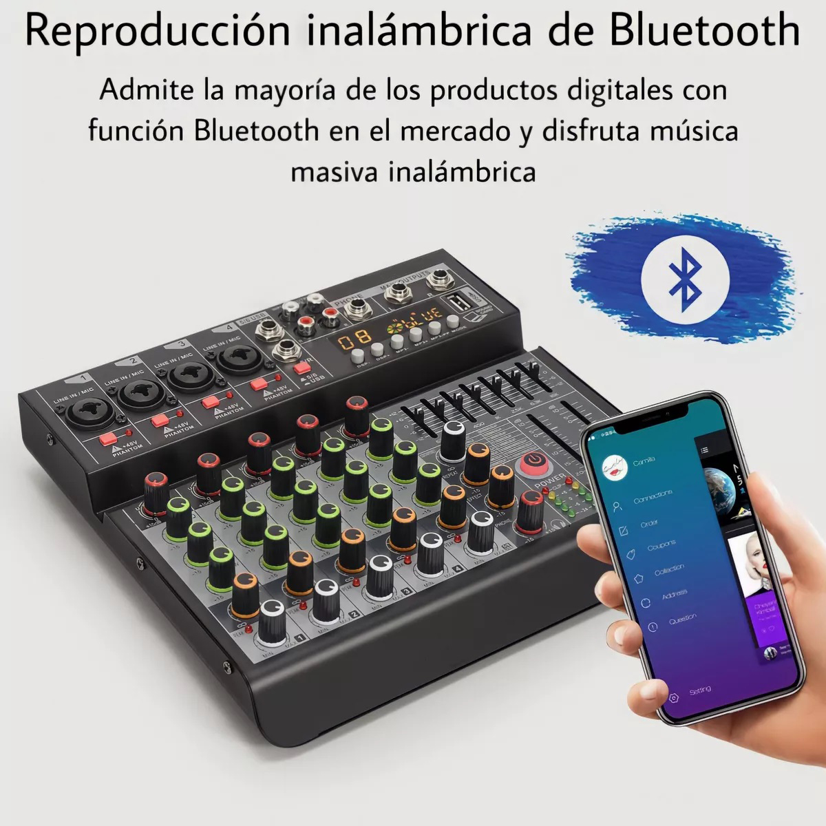 BOMGE RV4/6 Professional 4/6 Channel Audio Mixer with 16 DSP Effects,7 ...
