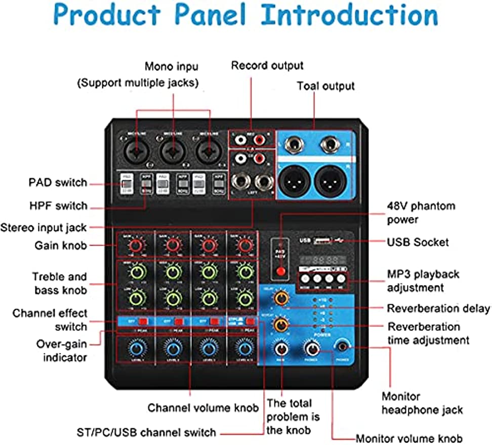 BOMGE MF5-A 5 channel Audio mixer USB Bluetooth professional sound mixer drive sound card mixing ...