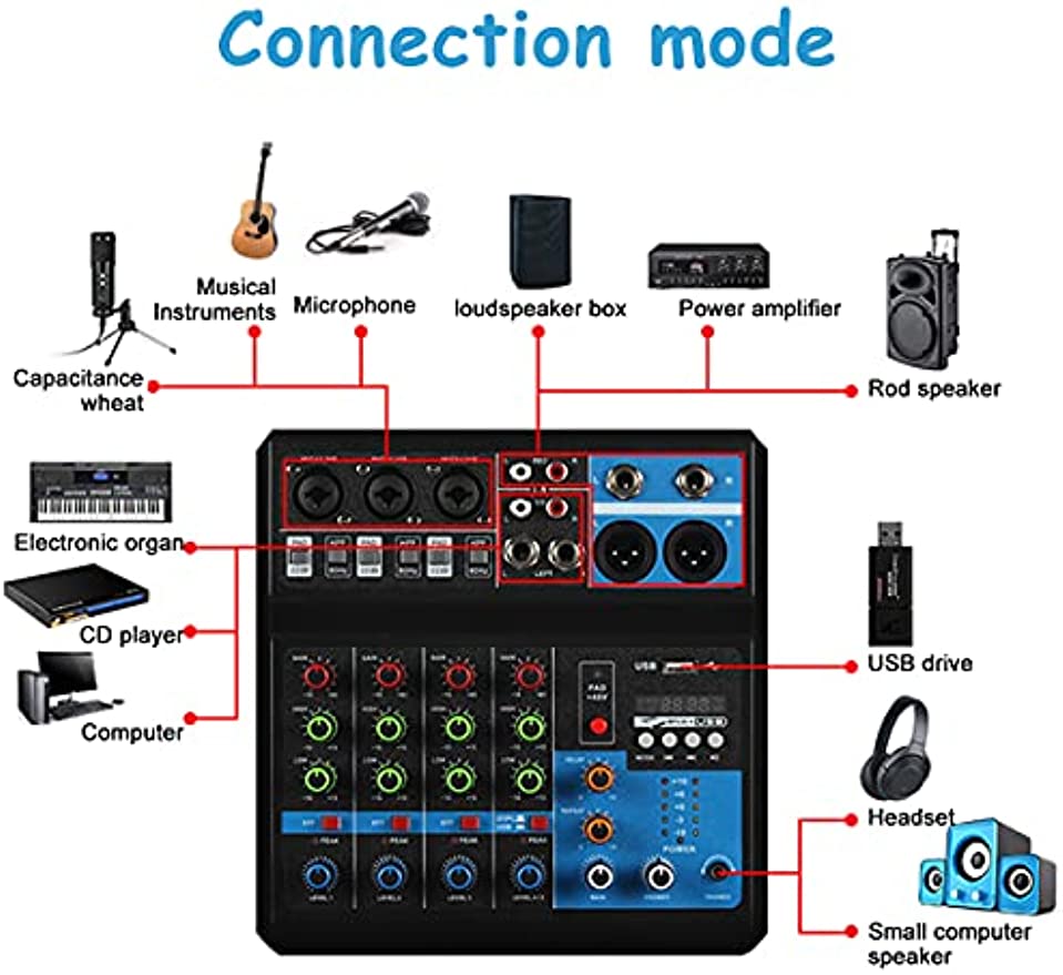 BOMGE MF5-A 5 channel Audio mixer USB Bluetooth professional sound ...