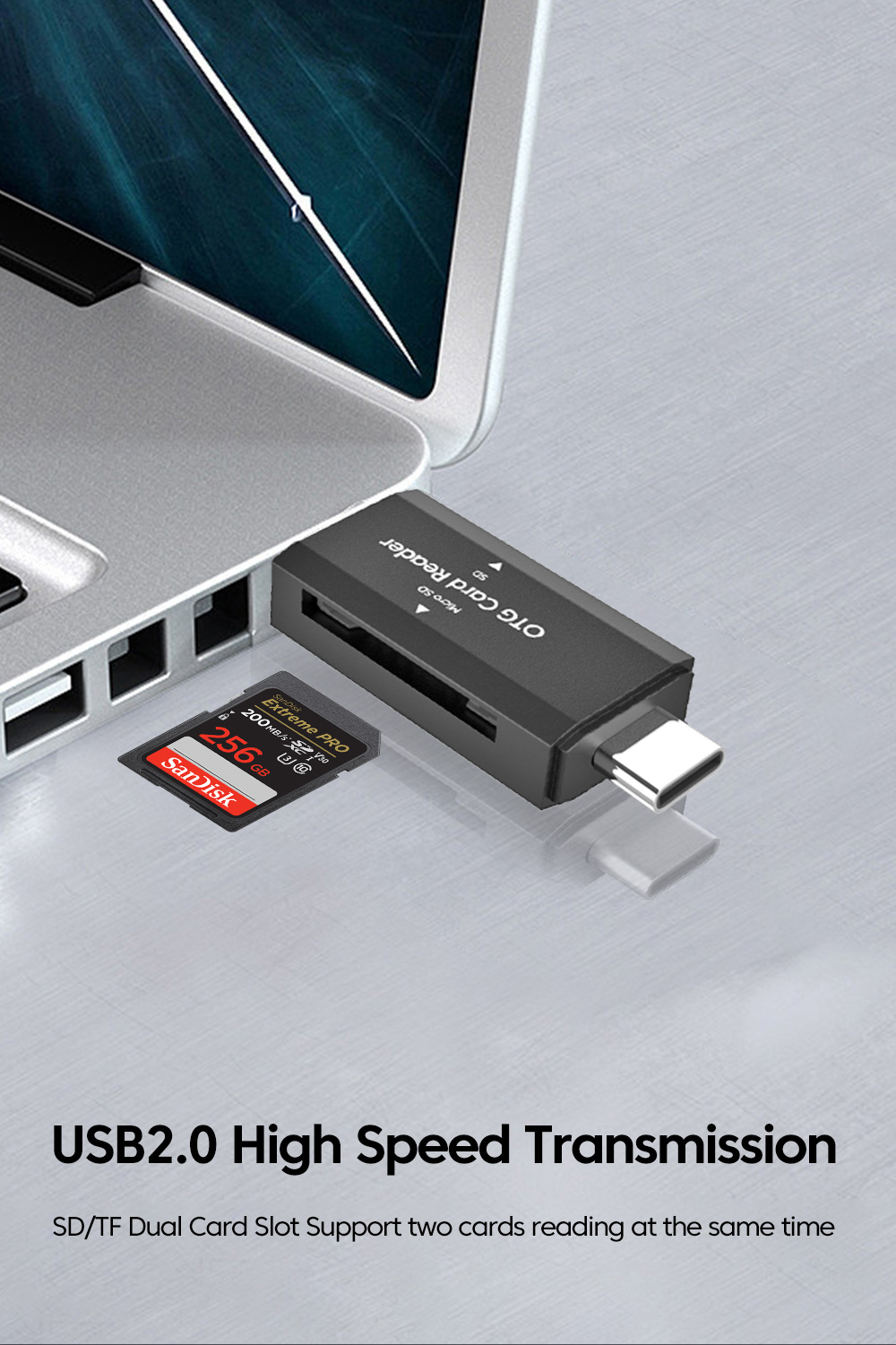 Type C SD TF Card Reader 2 in 1 USB 2.0 Card Reader for PC Laptop ...