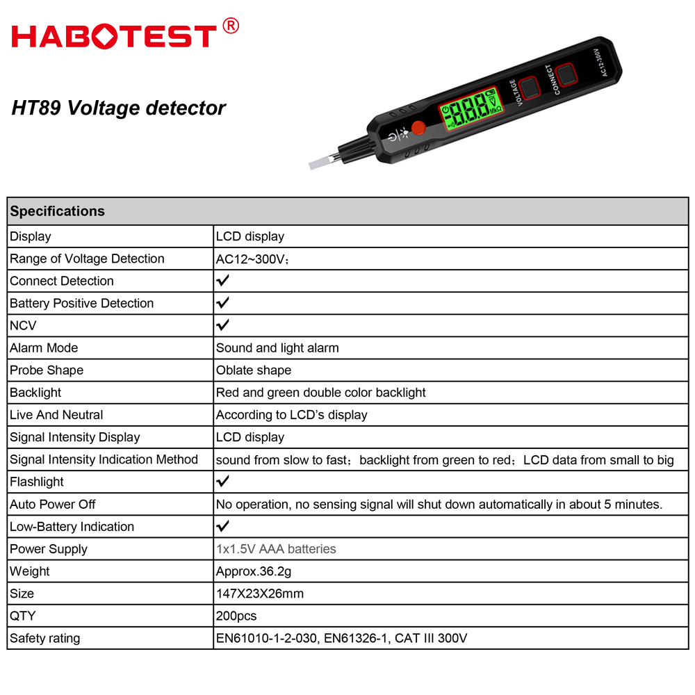 HABOTEST HT123 Digital Multimeter + HT89 AC Voltage Detector, Digital ...