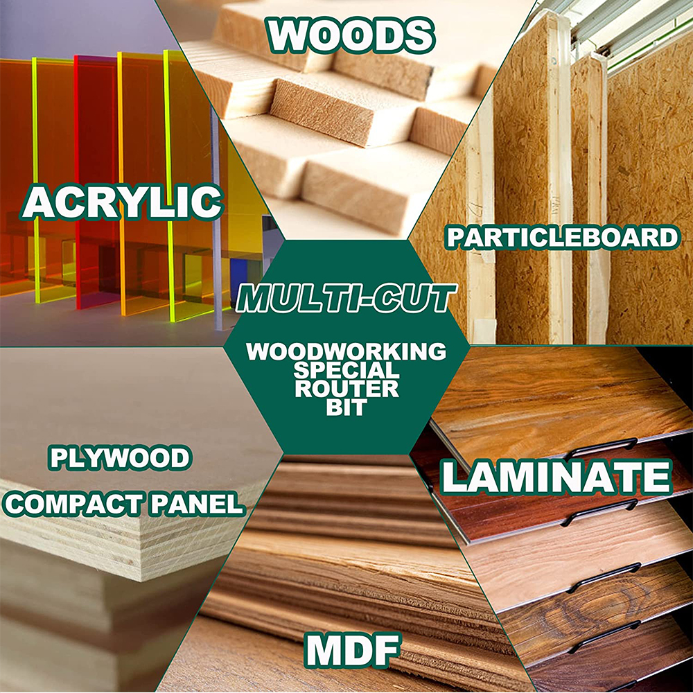 Tideway 1/2 Shank TCT Straight Router Bits 2 Flutes Milling Cutter ...