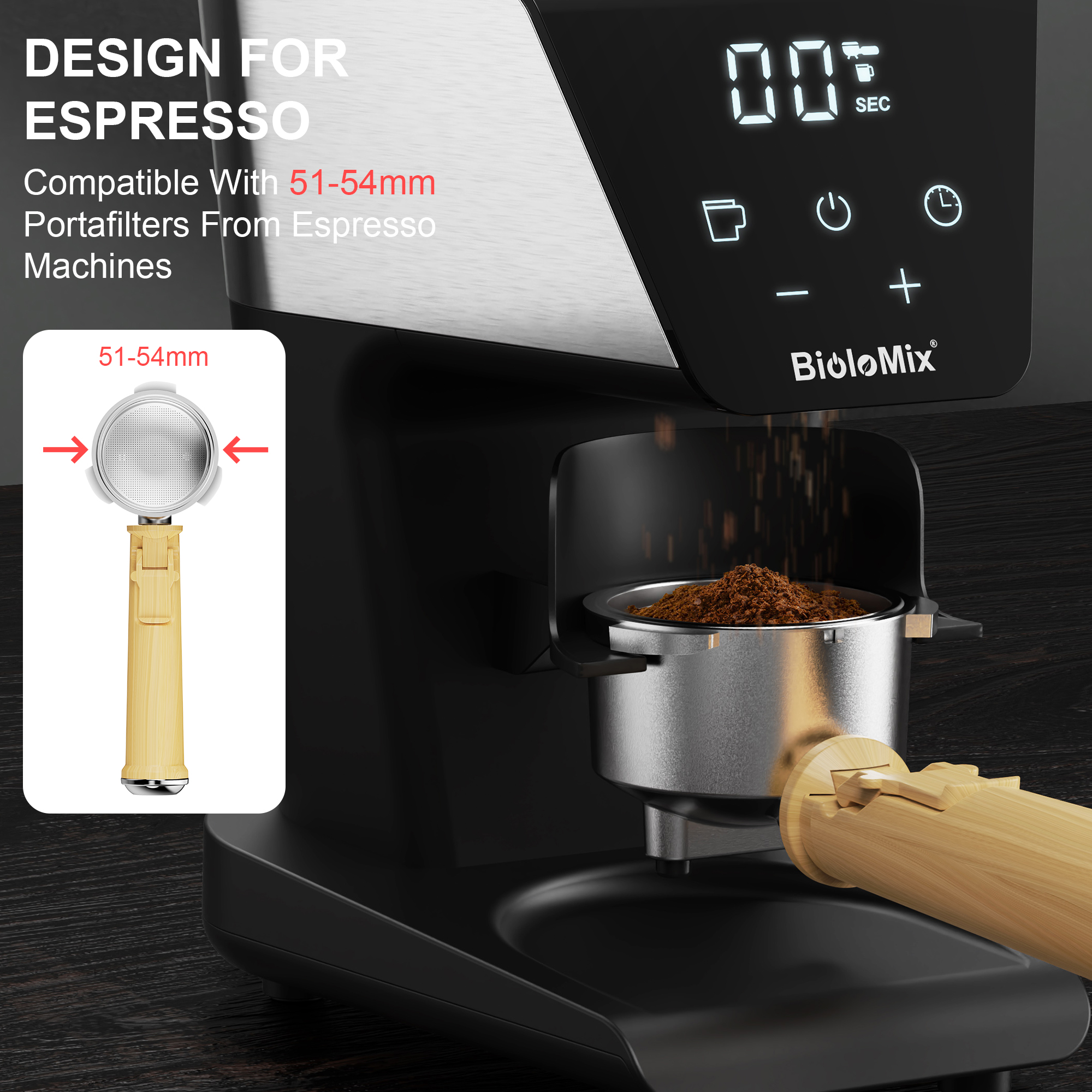 Biolomix Conical Burr Coffee Grinder with Digital Timer Display ...