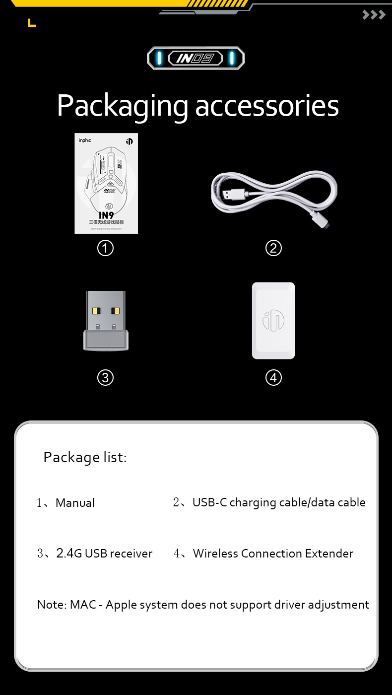 INPHIC IN9 Gaming Mouse 12000DPI 6-Button Programmable Wired/2.4G ...