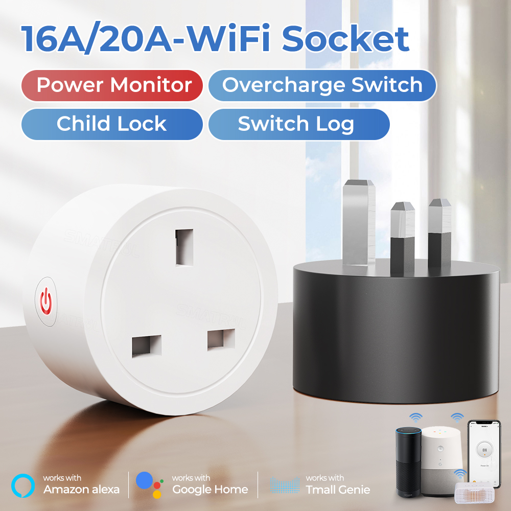 SMATRUL Tuya Smart Plug Socket WiFi 20A/16A Timer Plug In Socket RF433 ...