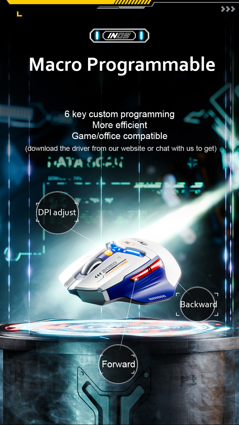 INPHIC IN9 Gaming Mouse 12000DPI 6-Button Programmable Wired/2.4G ...