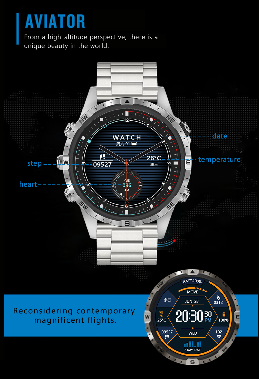Aolon GT5 Pro Smart Watch Compass HD Bluetooth Call Heart Rate 1.6inch ...