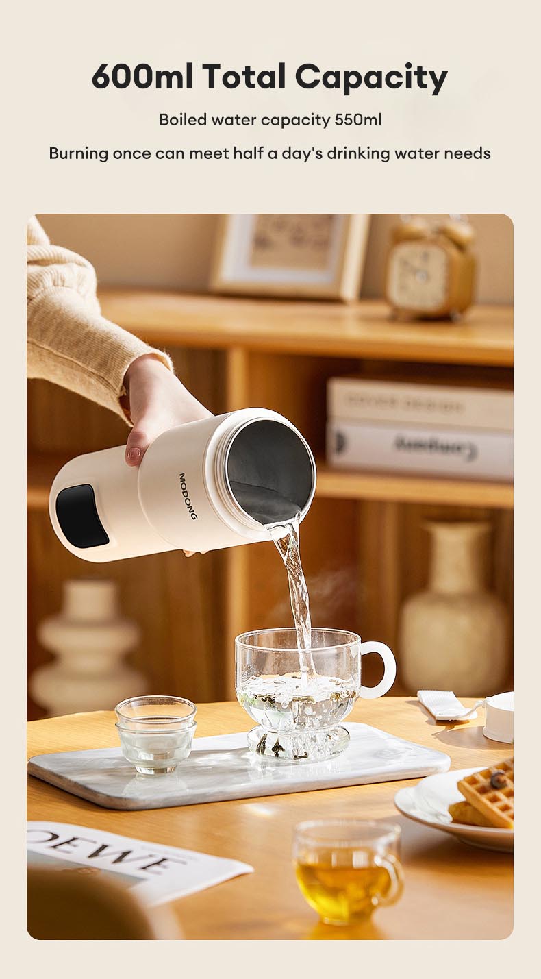 MODONG 600ML Portable Kettle Thermostatic Heating Electric Water Bottle Small Kettle Electric ...