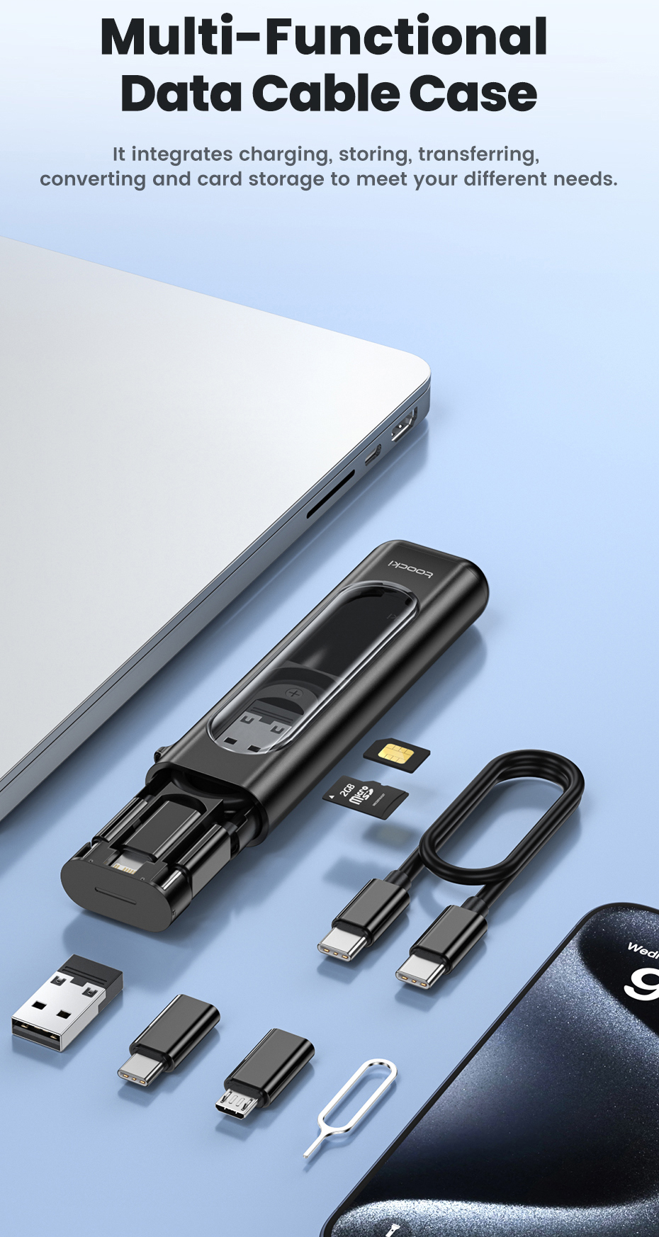 Toocki 5 in 1 Multi-Functional Cable Charging Case PD 60W Fast Charging Data Cord Type C Micro ...