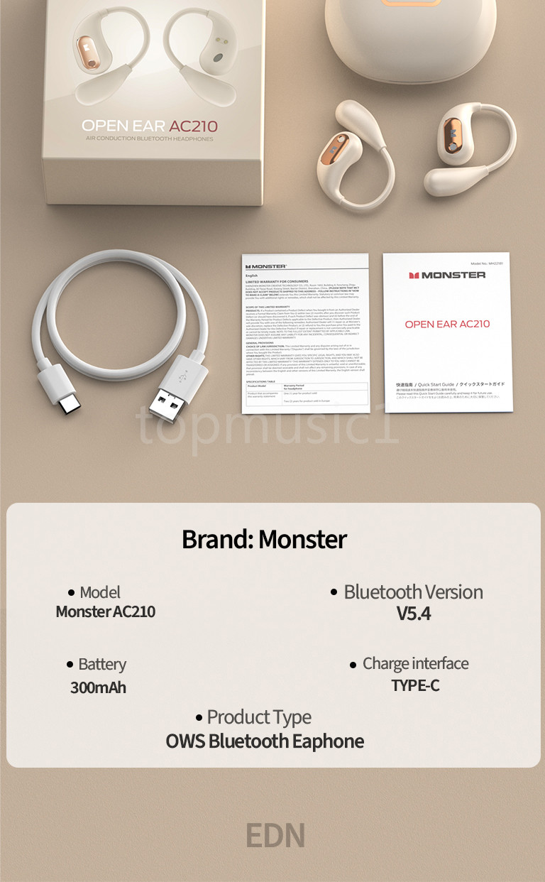 Monster Open Ear AC210 TWS Wireless Earphone Bluetooth 5.4 TWS Sports ...