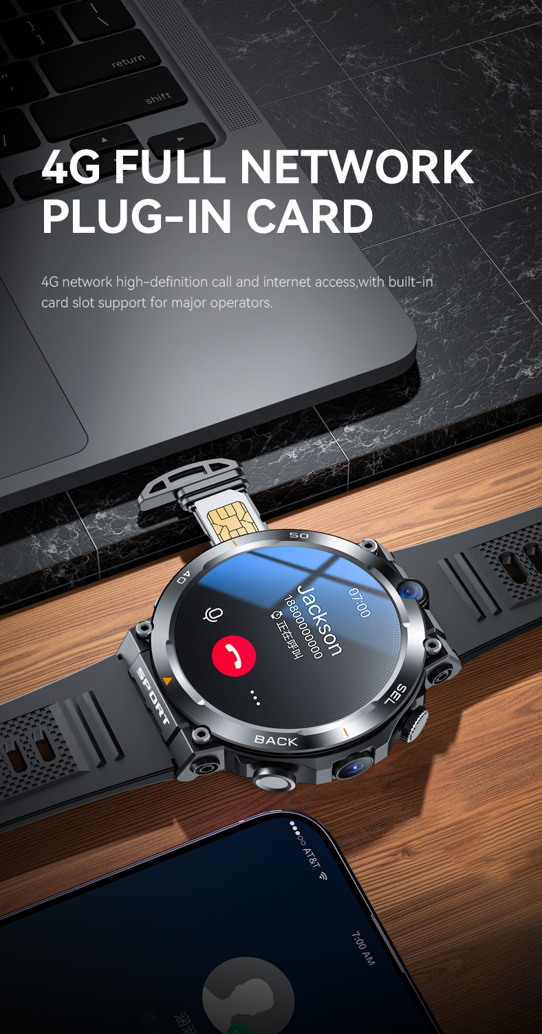 4G LTE Android Smartwatch 1.39" GPS Dual Camera Wifi SIM NFC Rugged 16G ...