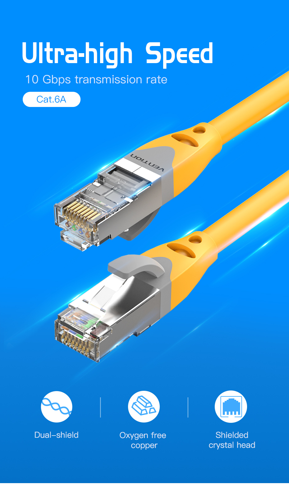 Vention Cat6a Ethernet Cable Doubled Shielded Lan Cable High Speed 10Gbps Network Patch Cord for ...