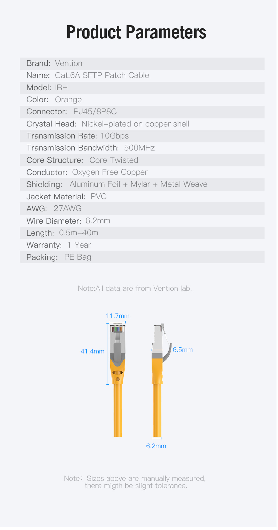 Vention Cat6a Ethernet Cable Doubled Shielded Lan Cable High Speed 10Gbps Network Patch Cord for ...