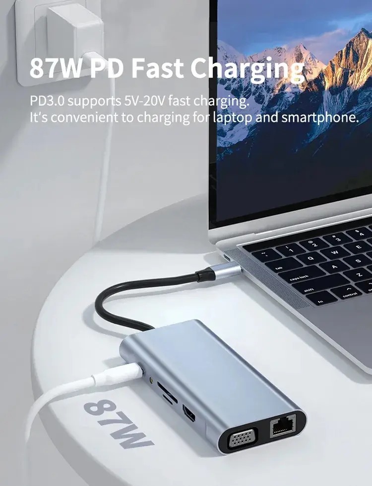 11in1 Type-C Docking Station to HDMI 4K VGA Expansion RJ45 USB3.0 PD ...