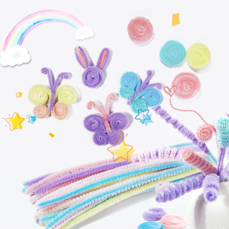 100Pcs Multicolour Fuzzy Wire Flower Chenille Stems Pipe Cleaner ...