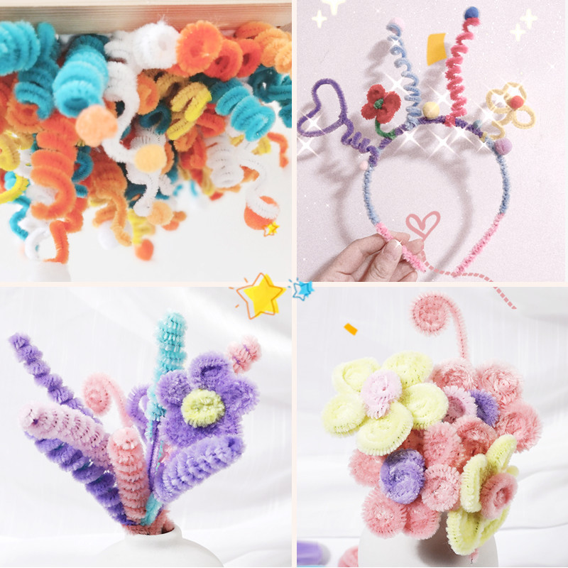 100Pcs Multicolour Fuzzy Wire Flower Chenille Stems Pipe Cleaner ...