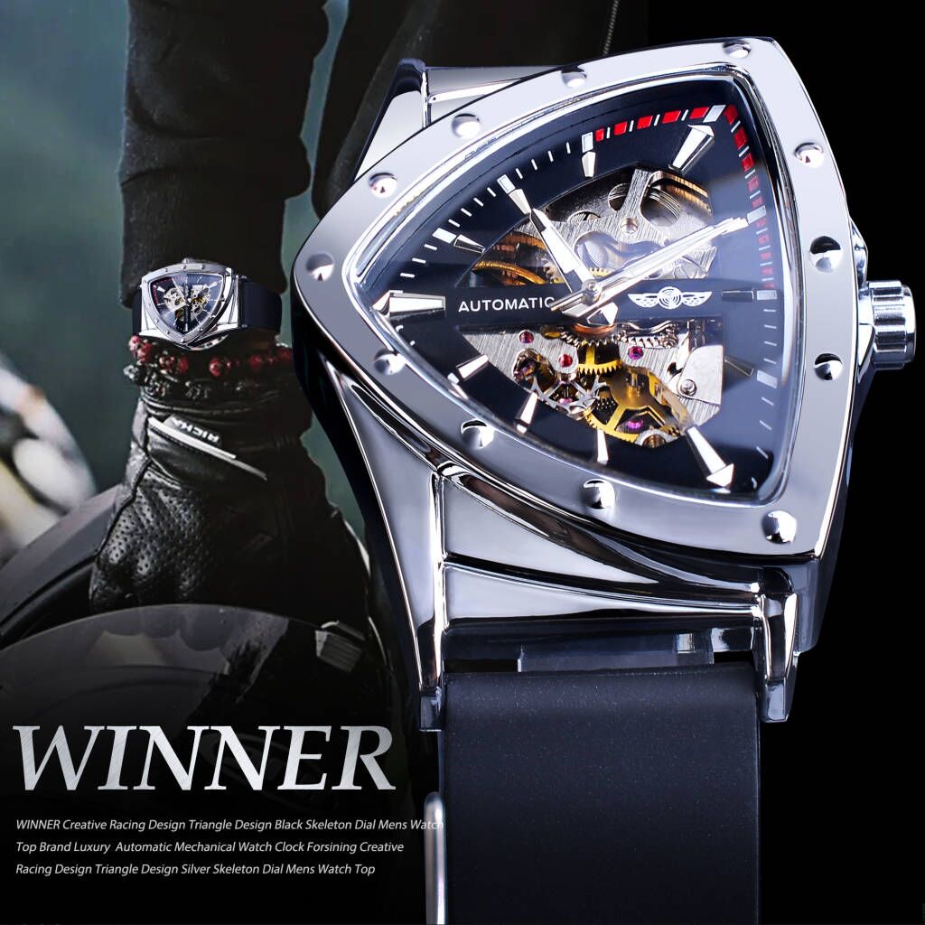 Original WINNER watch Black Skeleton Automatic Mechanical Watch for Men ...