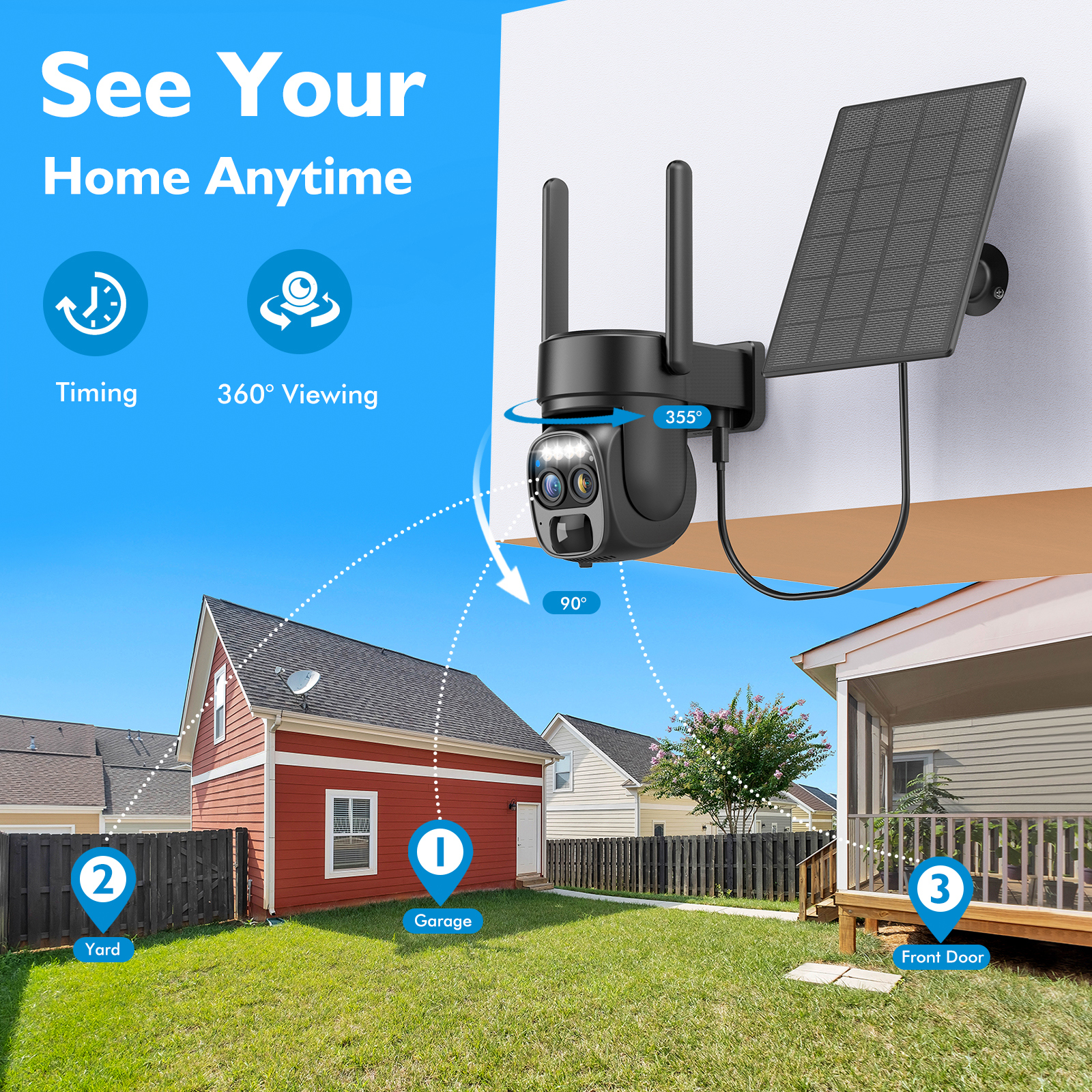 Hawkray [10x zoom] 360-degree low-power solar panel battery 2K FHD WiFi ...