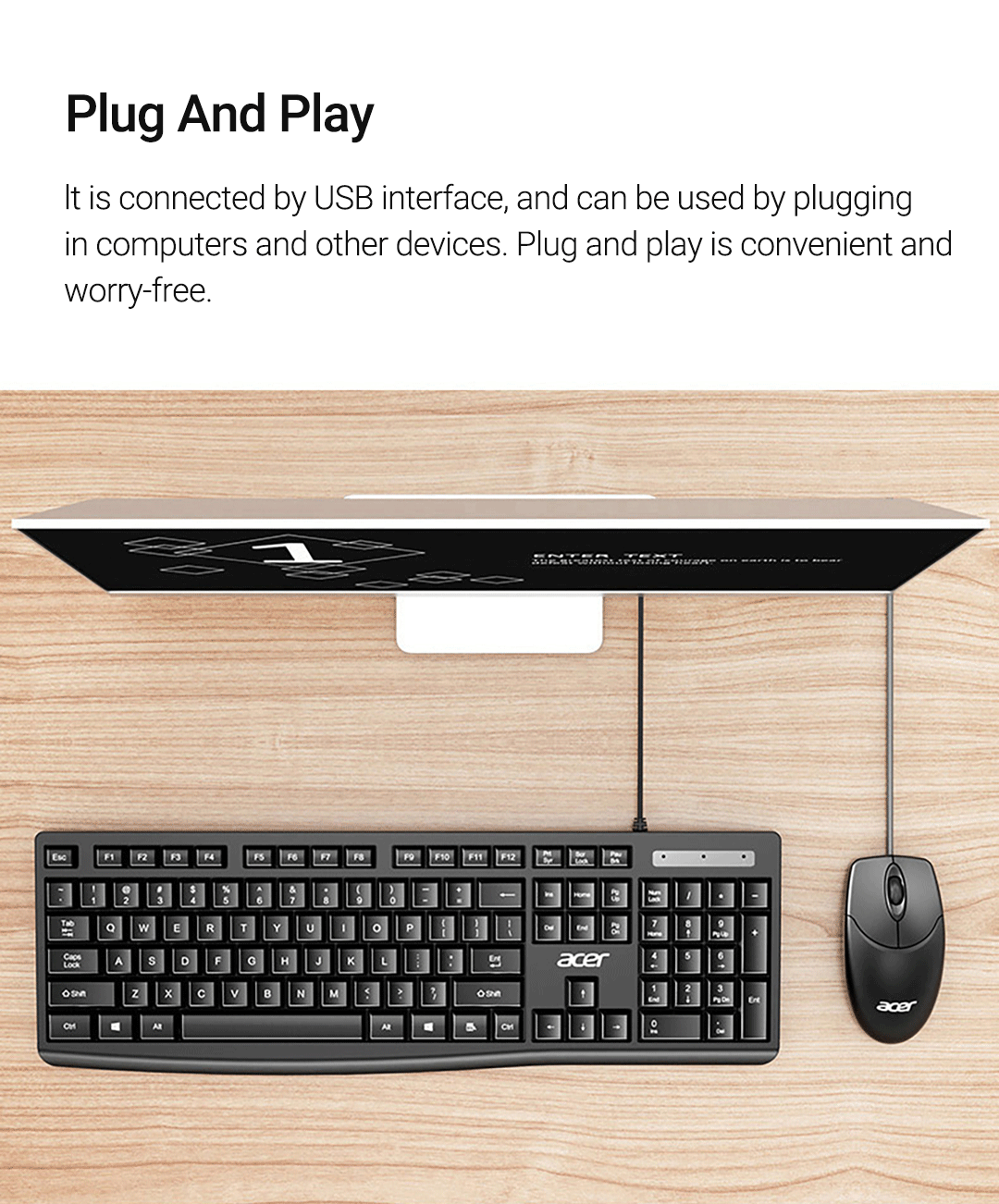 Acer Wired Keyboard Mouse Set OAK-040, 104 Keys, For Office Windows PC ...